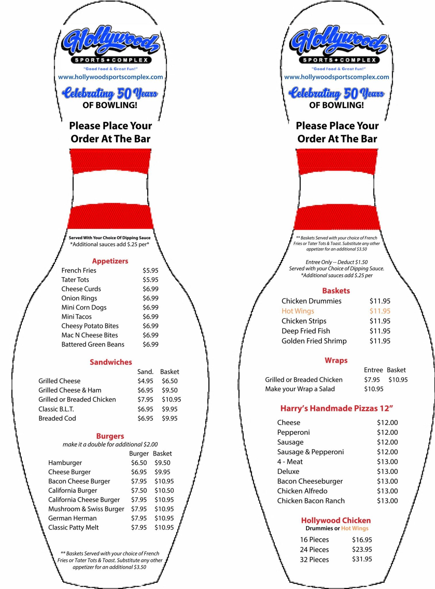 Bar Menu - Hollywood Sports Complex